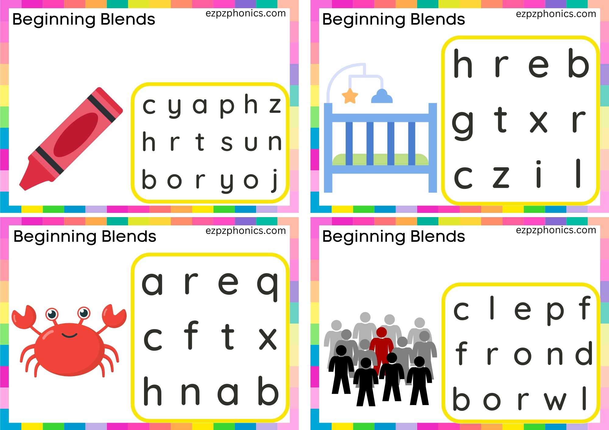 CR Beginning Blends Activity Circle The Correct Letters To Make The Words Set 1 - ezpzphonics.com